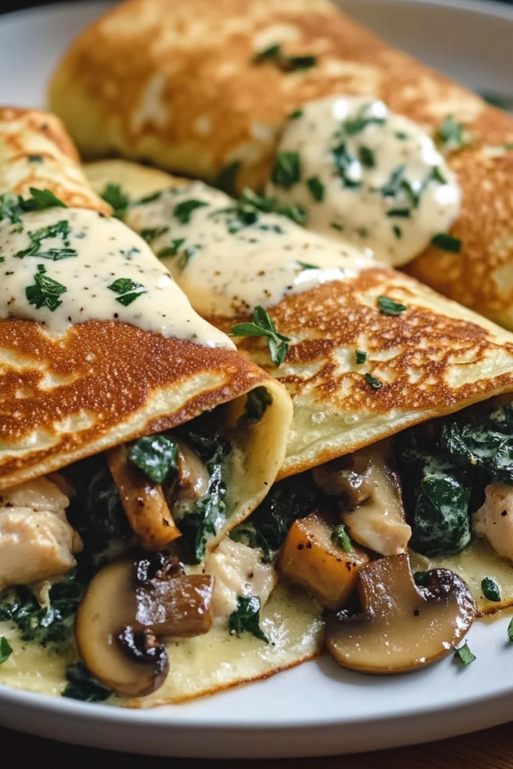 Savory Spinach Mushroom Chicken Crêpes