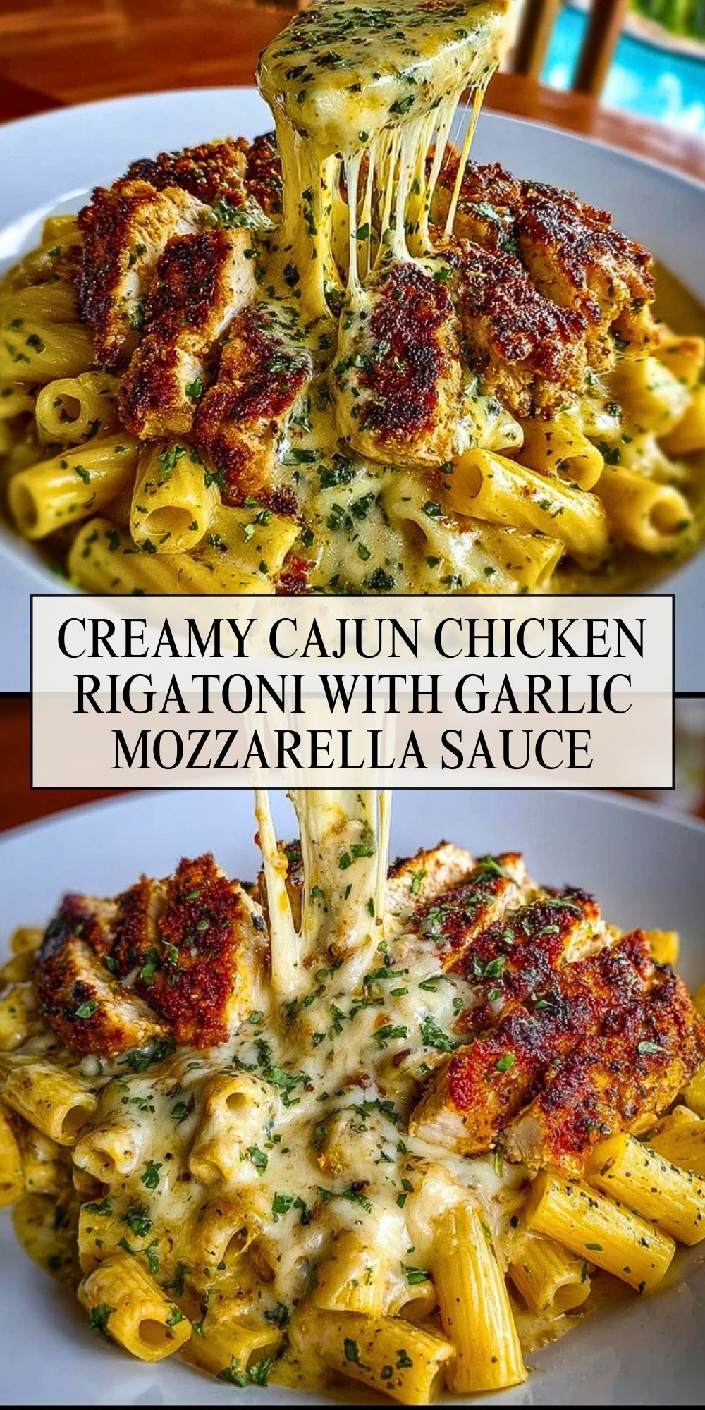 Cajun Chicken Rigatoni with Garlic Mozzarella Sauce
