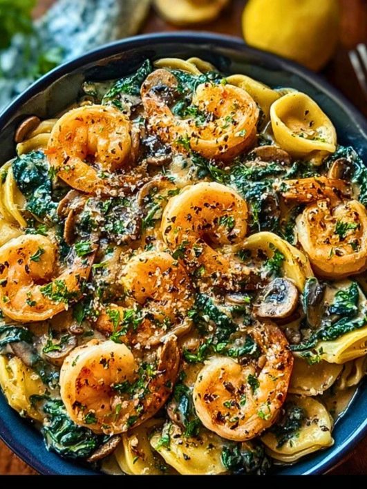 Spinach Mushroom Shrimp Shells